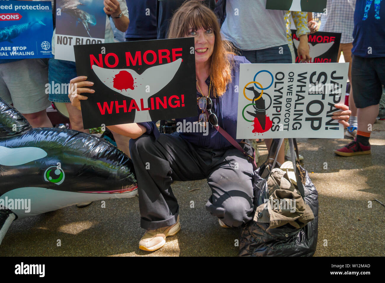 London, UK. 29th June 2019. Campaigners meet to march to the Japanese ...