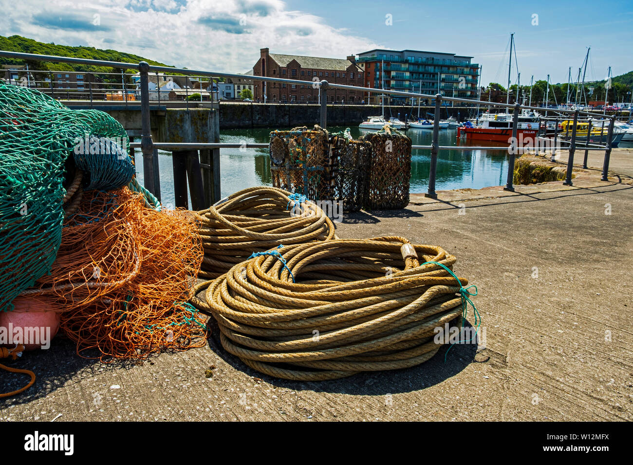 ropes,nets and lobster pots on whitehaven harbour,west cumbria Stock ...