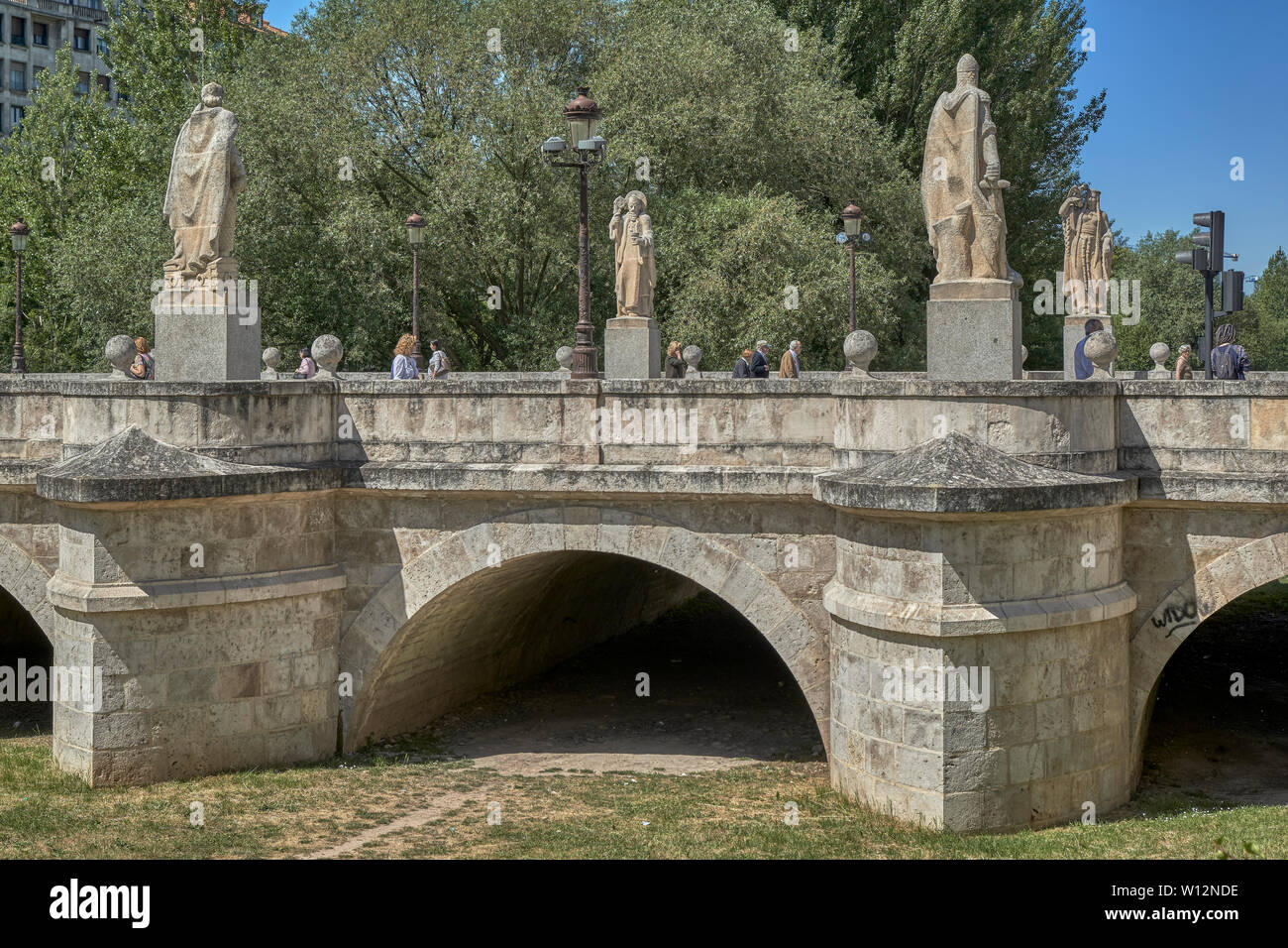 San Pablo Bridge in the Arlanzón River, symbol of the city of Burgos ...