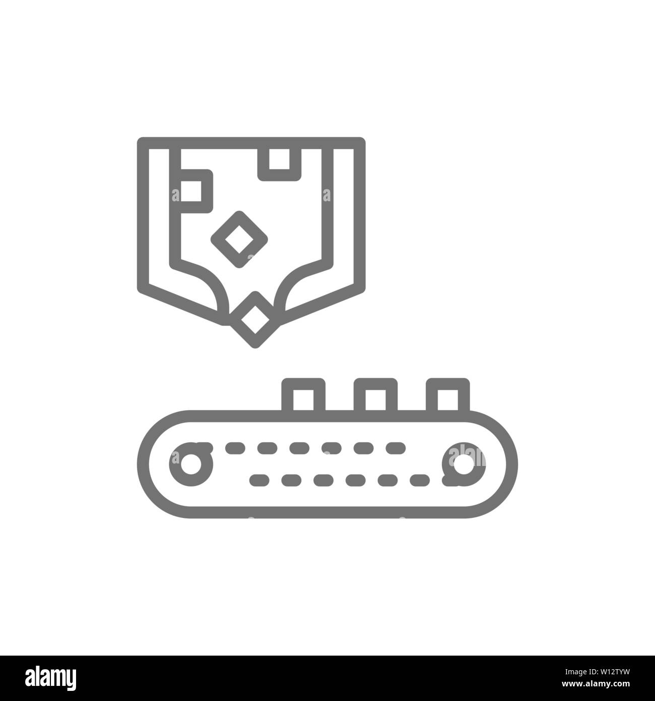 Robotic sorting arm with conveyor belt, metallurgy production line icon ...