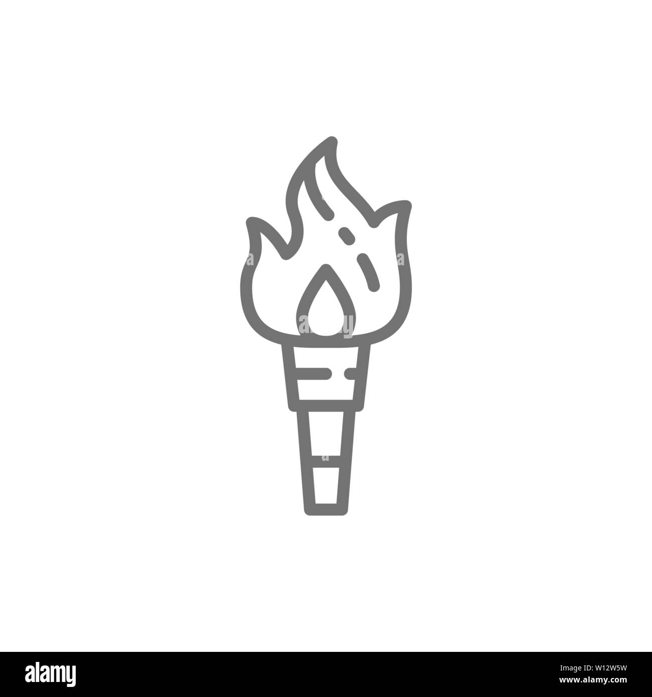 Vector torch flame, prehistoric fire line icon Stock Vector Image & Art ...