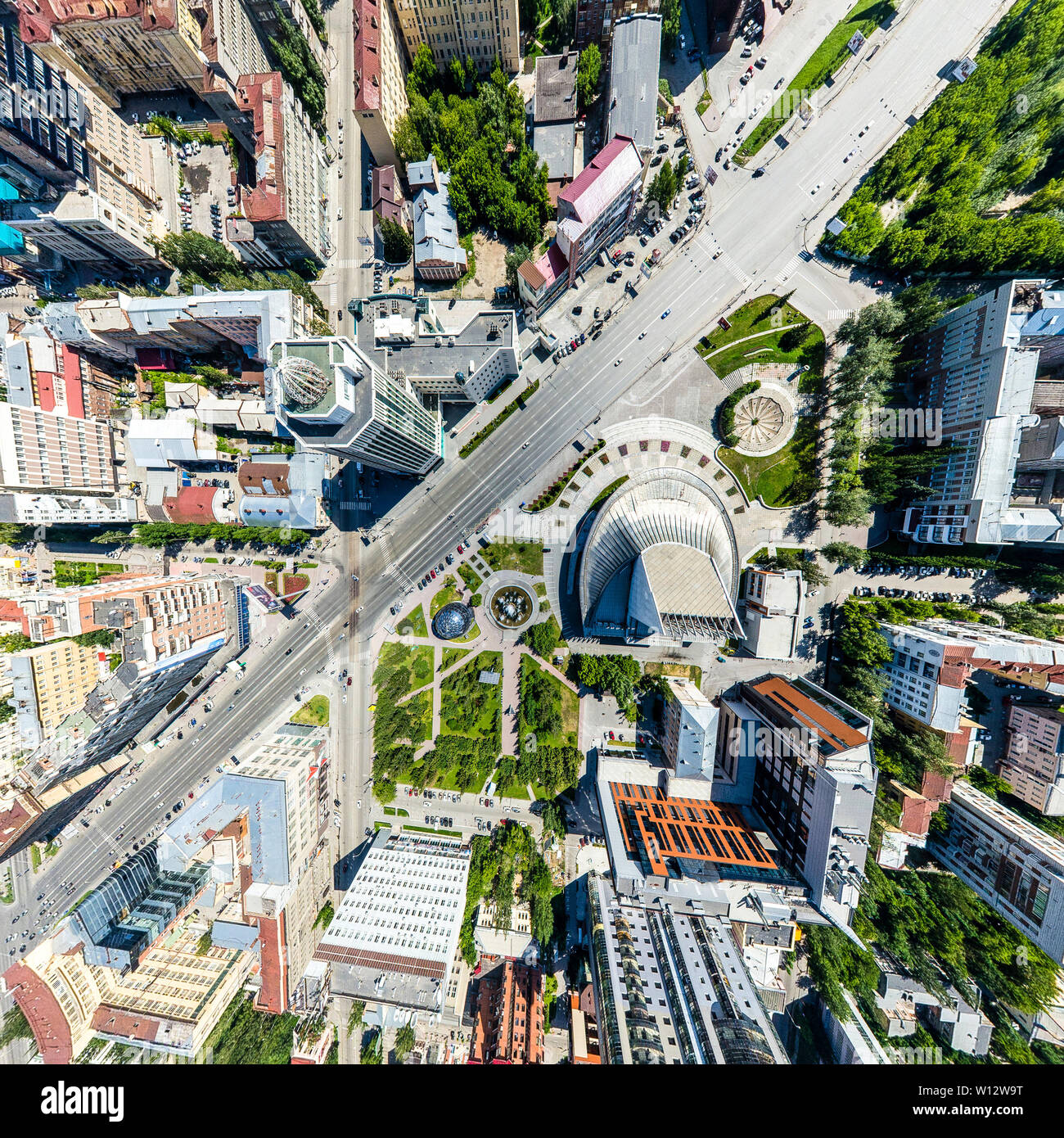 Aerial city view with roads, houses and buildings Stock Photo - Alamy