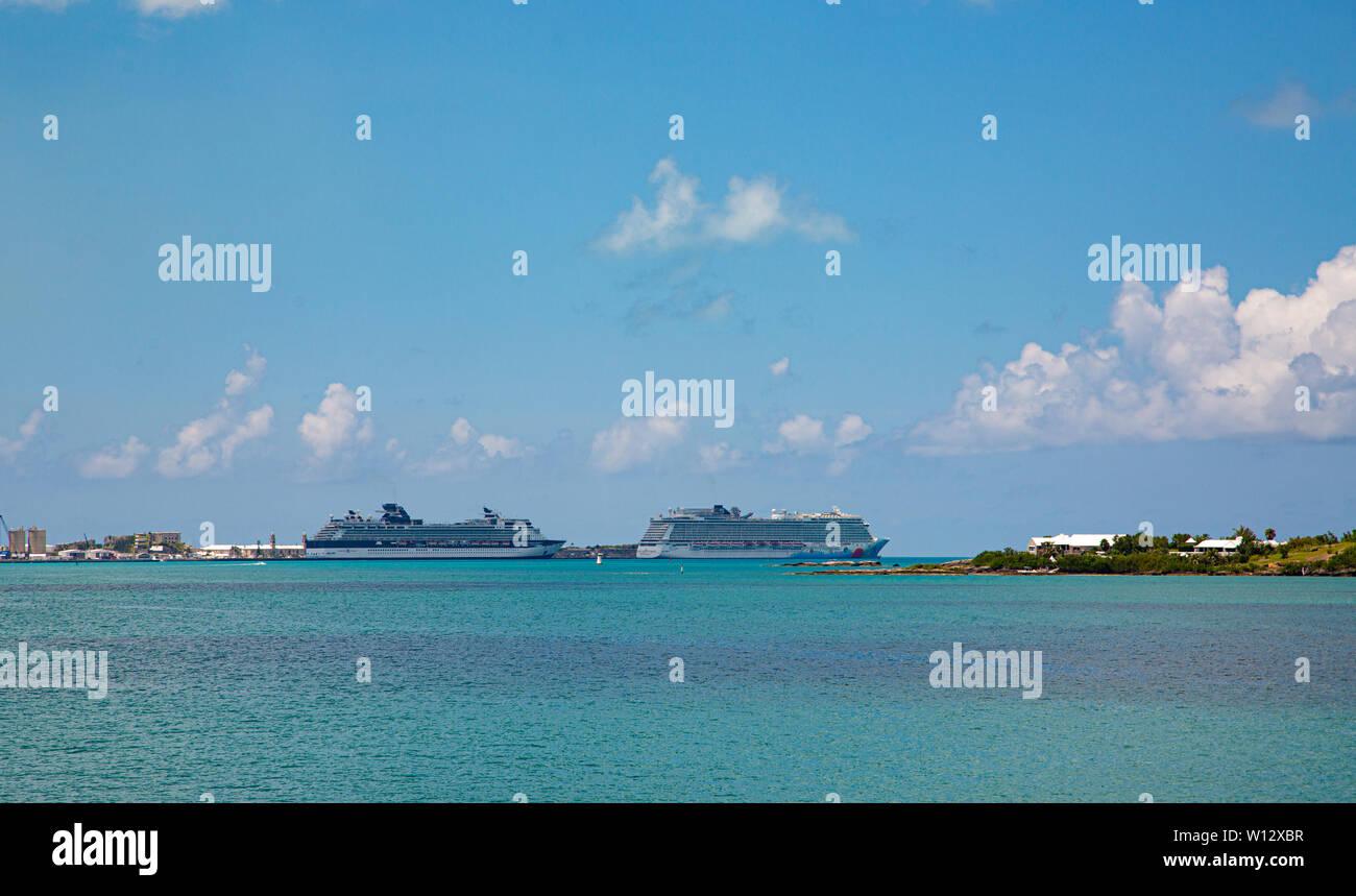 Two Cruise Ships docked in the harbor on Bermuda Stock Photo - Alamy