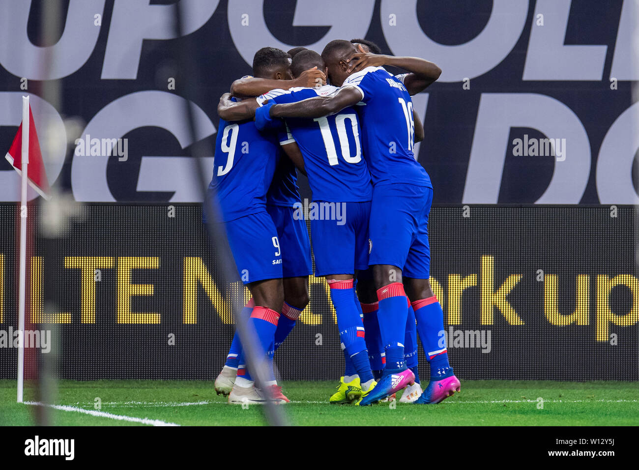 Houston, TX, USA. 29th June, 2019. Team Haiti celebrates a goal by ...