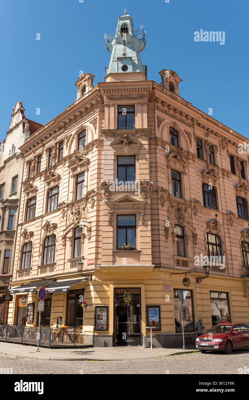 Plzen, Czech Republic, 13/05/2019 Historic residential buildings in the ...
