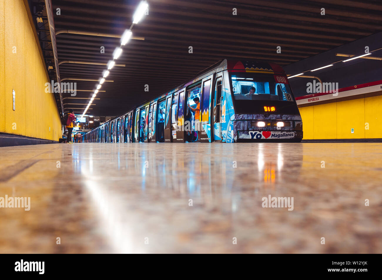 SANTIAGO, CHILE - MARCH 2016: A branded Santiago Metro train at ...