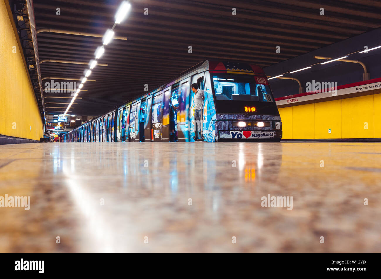 SANTIAGO, CHILE - MARCH 2016: A branded Santiago Metro train at ...