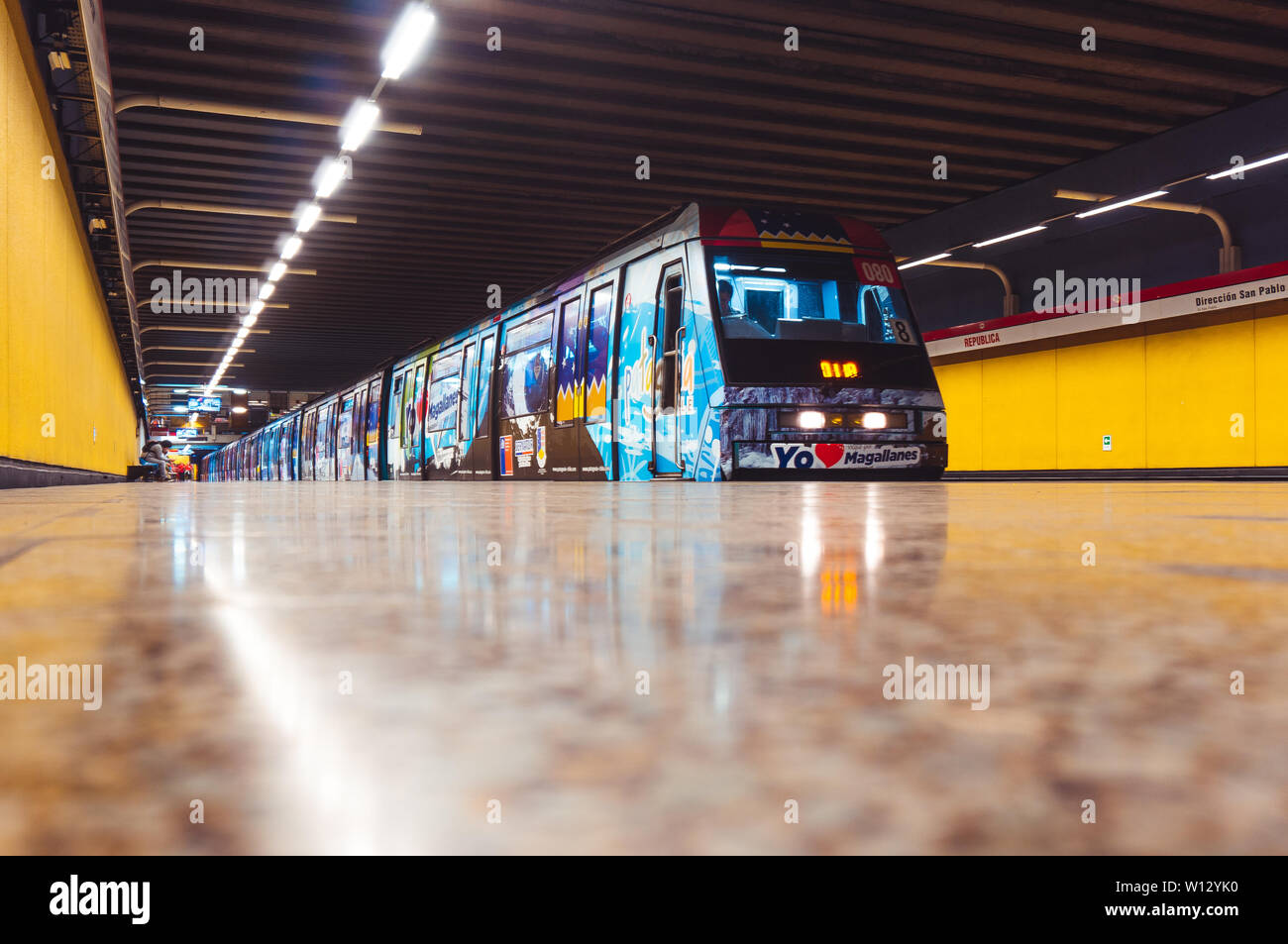 SANTIAGO, CHILE - MARCH 2016: A branded Santiago Metro train at ...