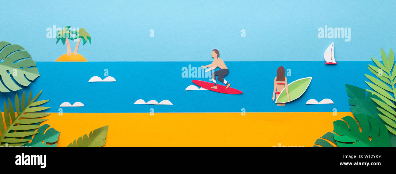 Creative wallpaper with people inside sea on tropical beach Stock Photo ...