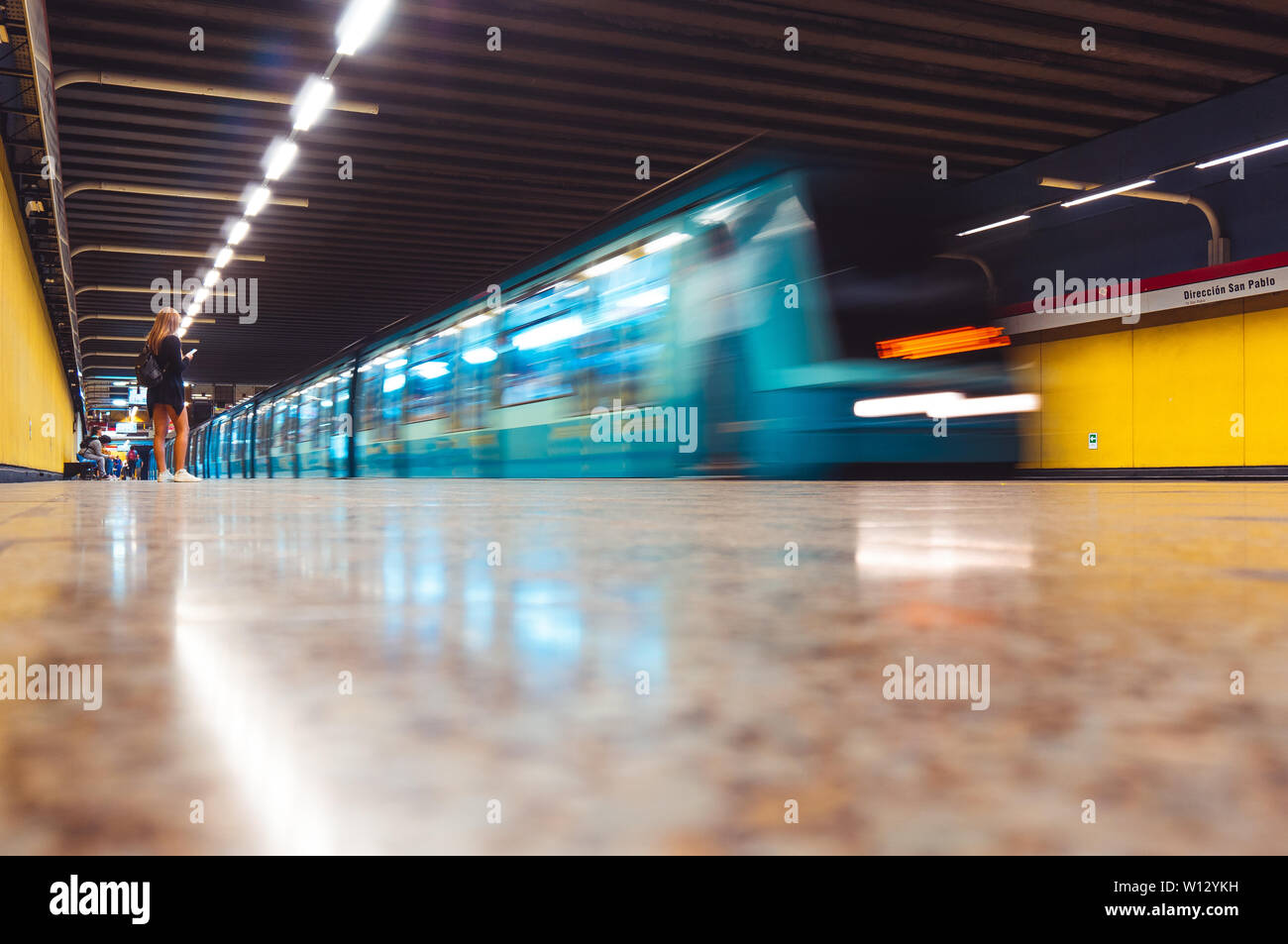 SANTIAGO, CHILE - MARCH 2016: Metro de Santiago NS93 train at República ...