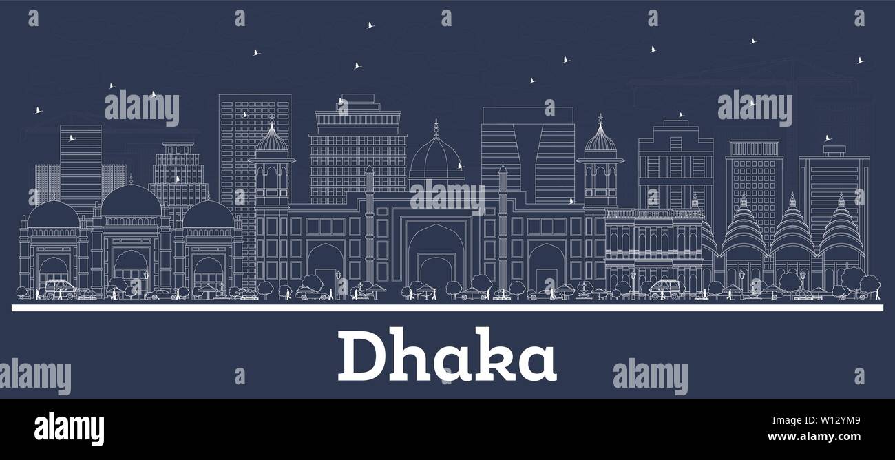 Outline Dhaka Bangladesh City Skyline with White Buildings. Vector ...