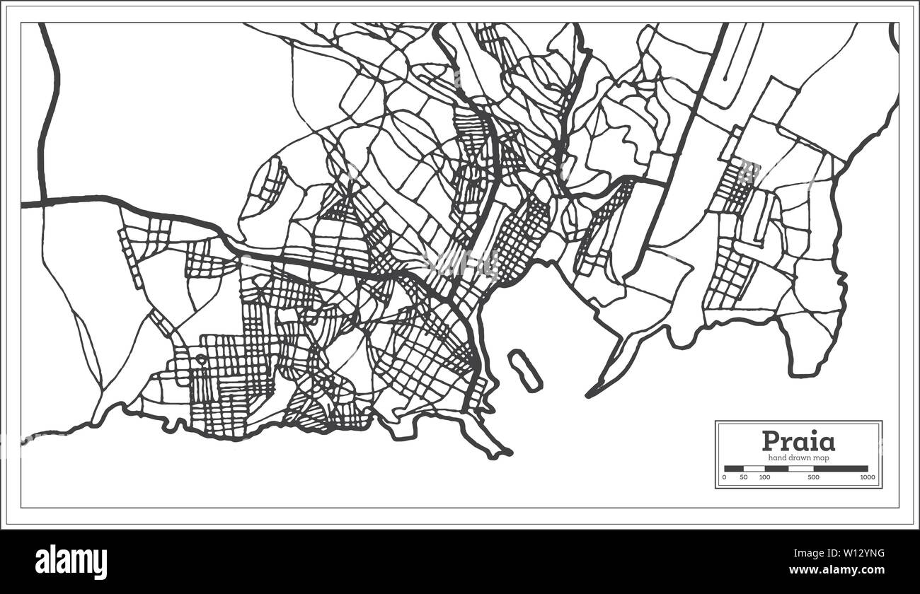 Praia Cape Verde City Map iin Black and White Color. Outline Map ...