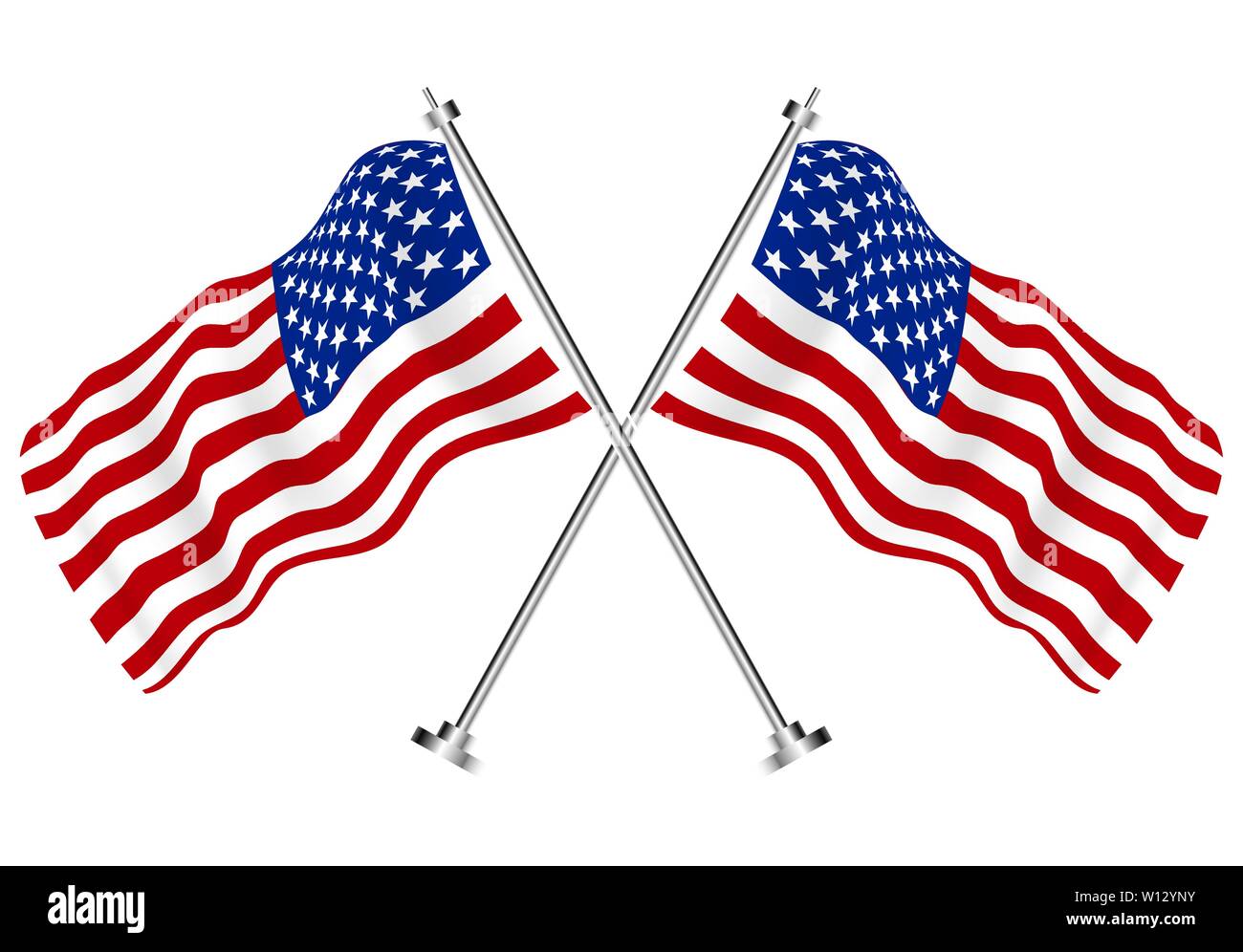 Crossed Flags of USA. Vector Illustration. Isolated Wave Flags of USA ...