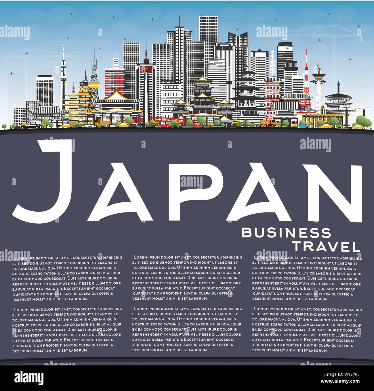 Japan City Skyline with Gray Buildings, Blue Sky and Copy Space. Vector ...