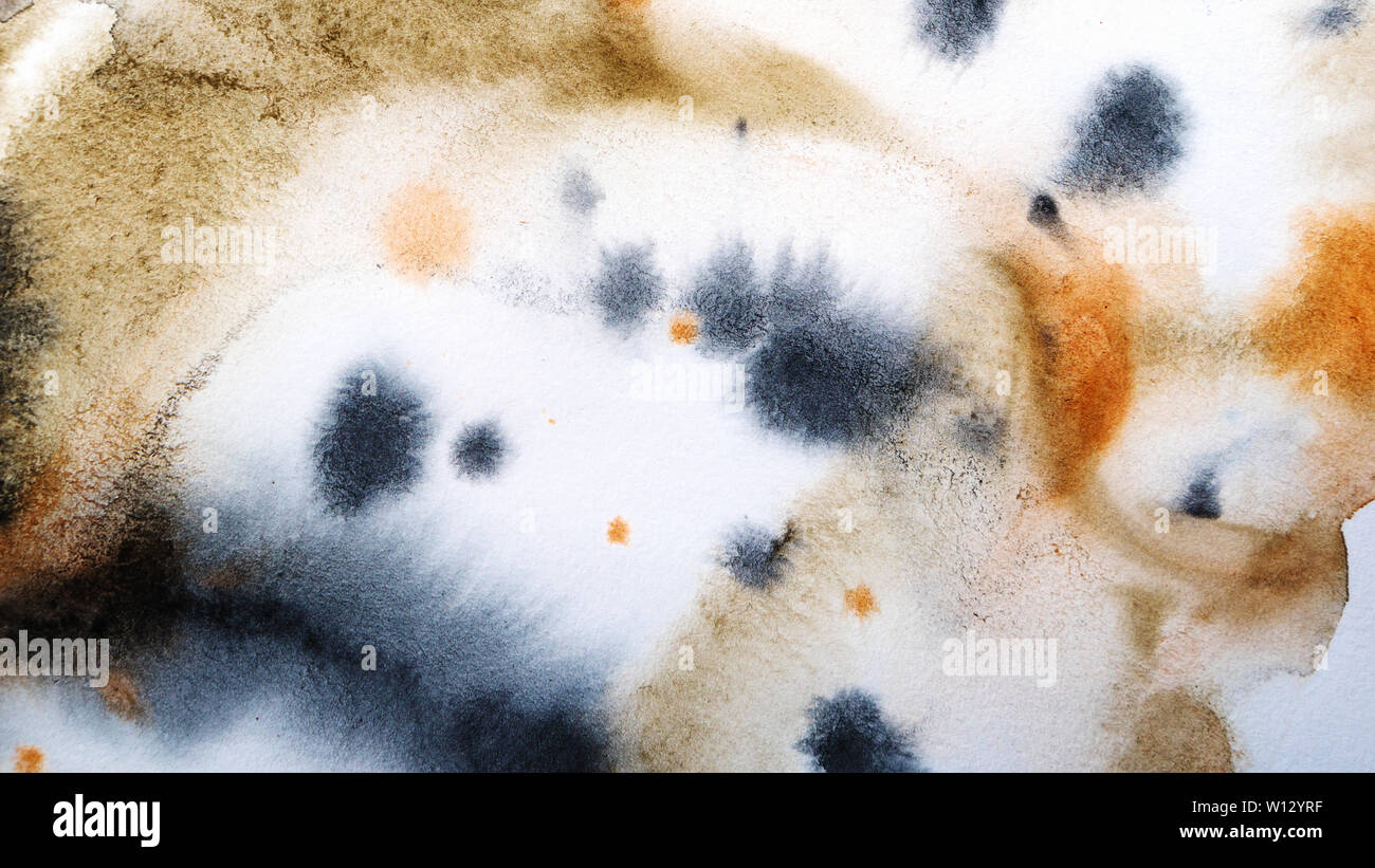 Abstract watercolor painting. Textured background. Splashes, stains and ...