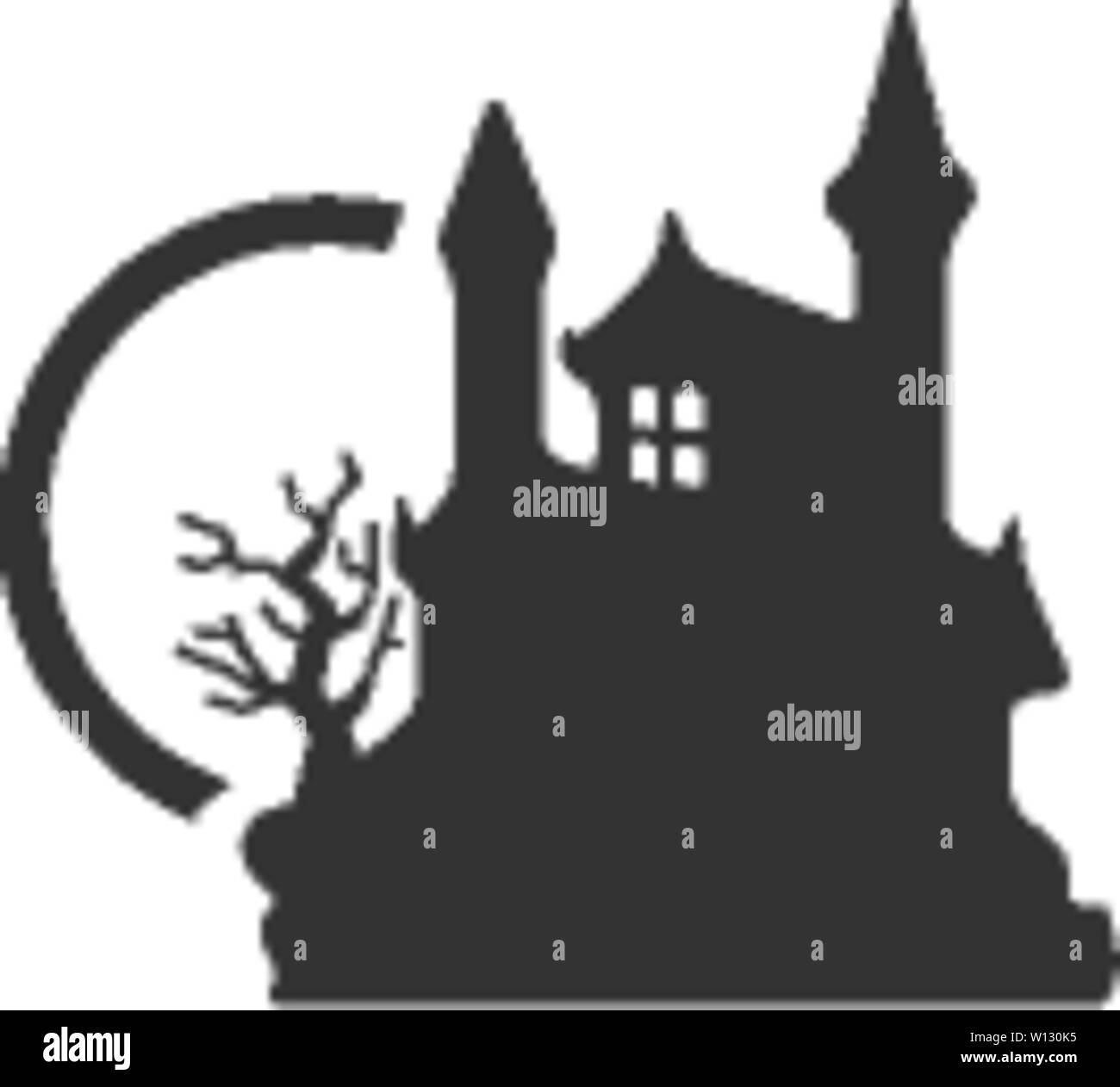 Dark castle icon in single color. Halloween symbol path moon building ...