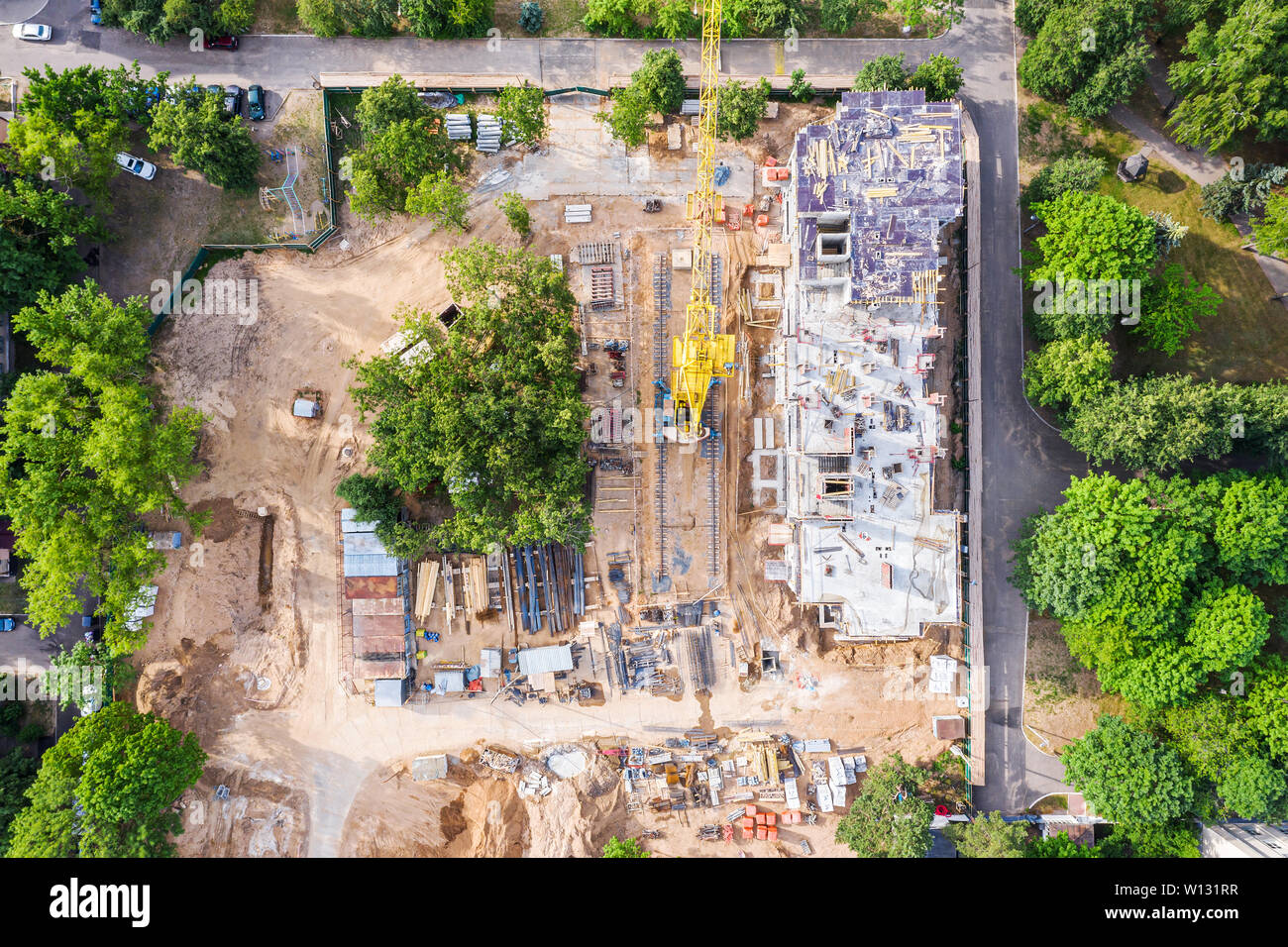construction of new apartment building in city centre. aerial top view ...