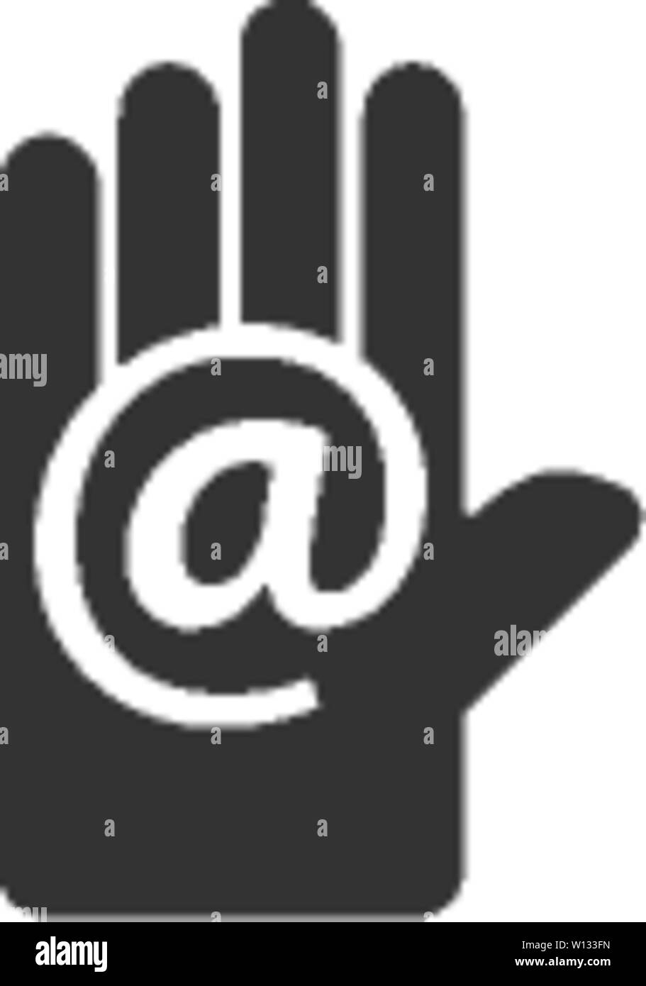 Hand with email icon in single grey color. Contact website ...