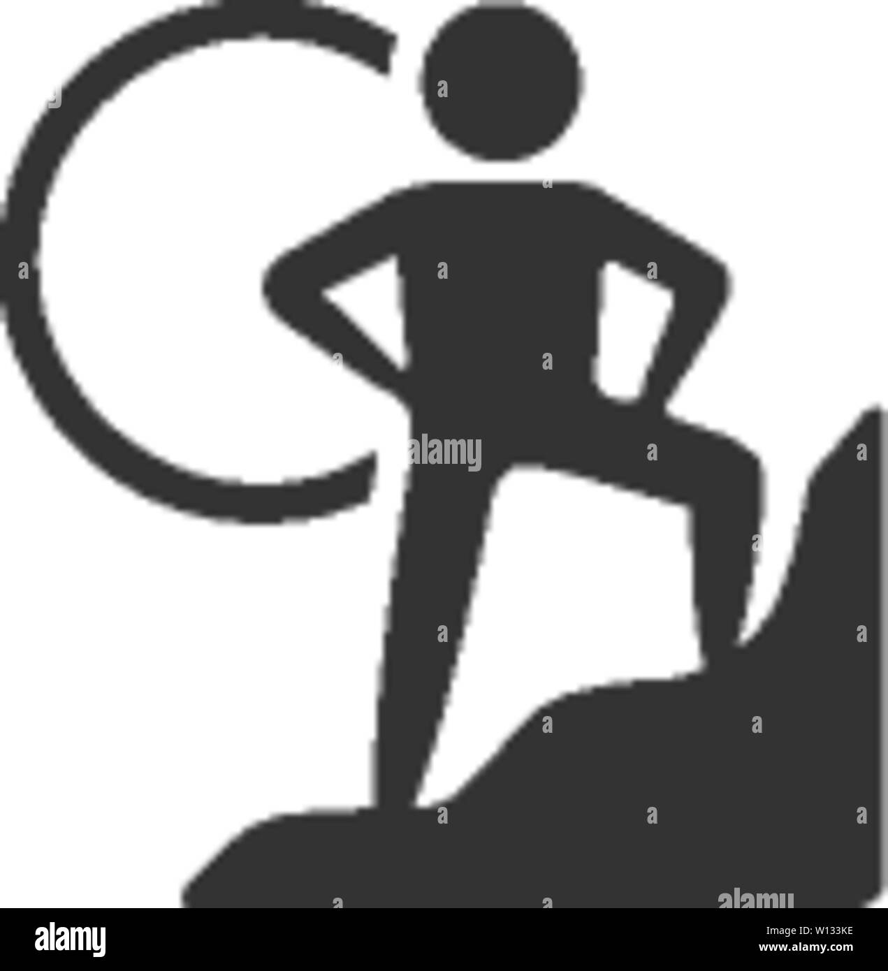 Rock climbing icon in single color. Sport adventure mountain sunset ...