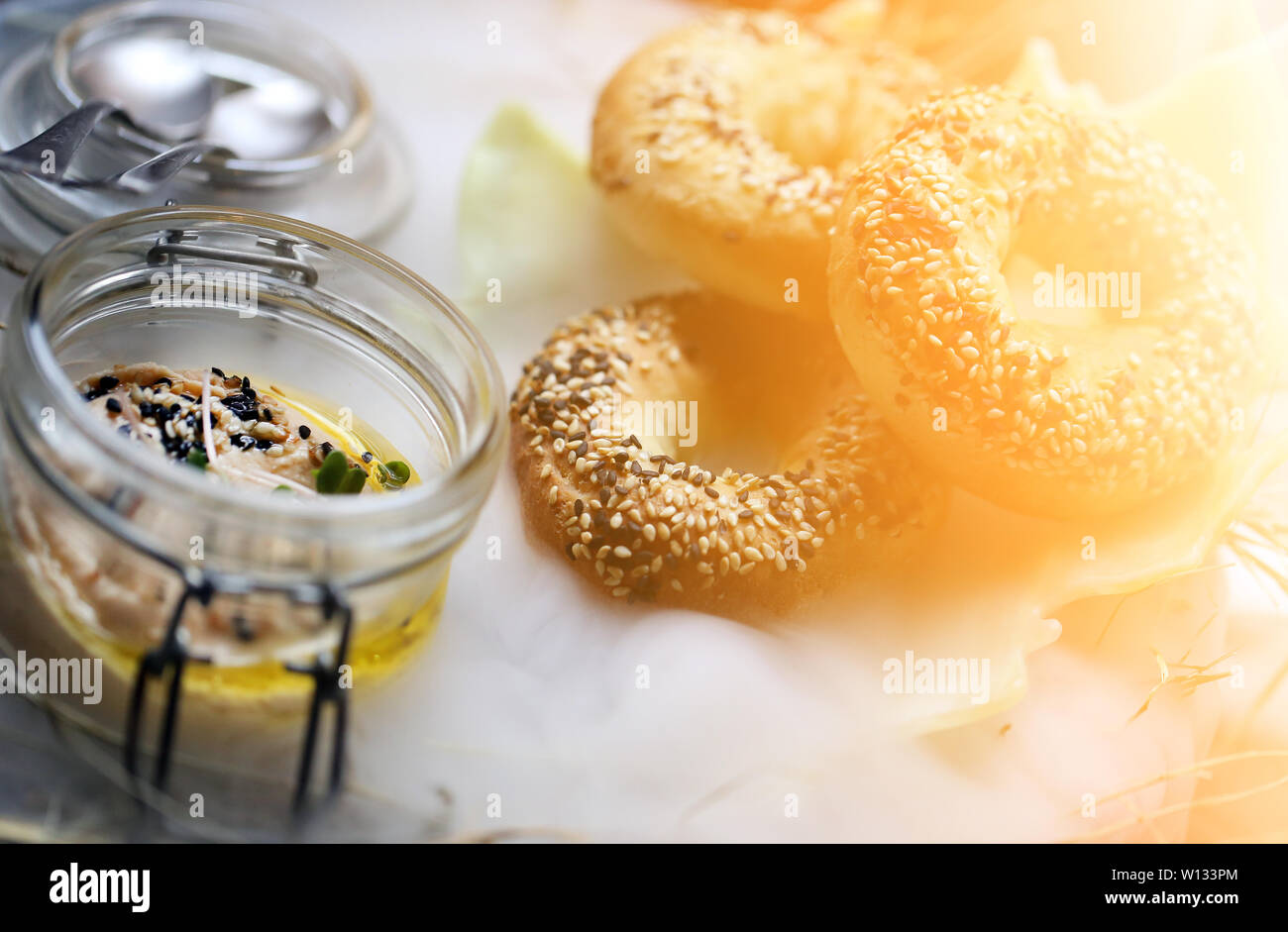 Macro photo of delicious hummus in nitrogen in a restaurant Stock Photo ...