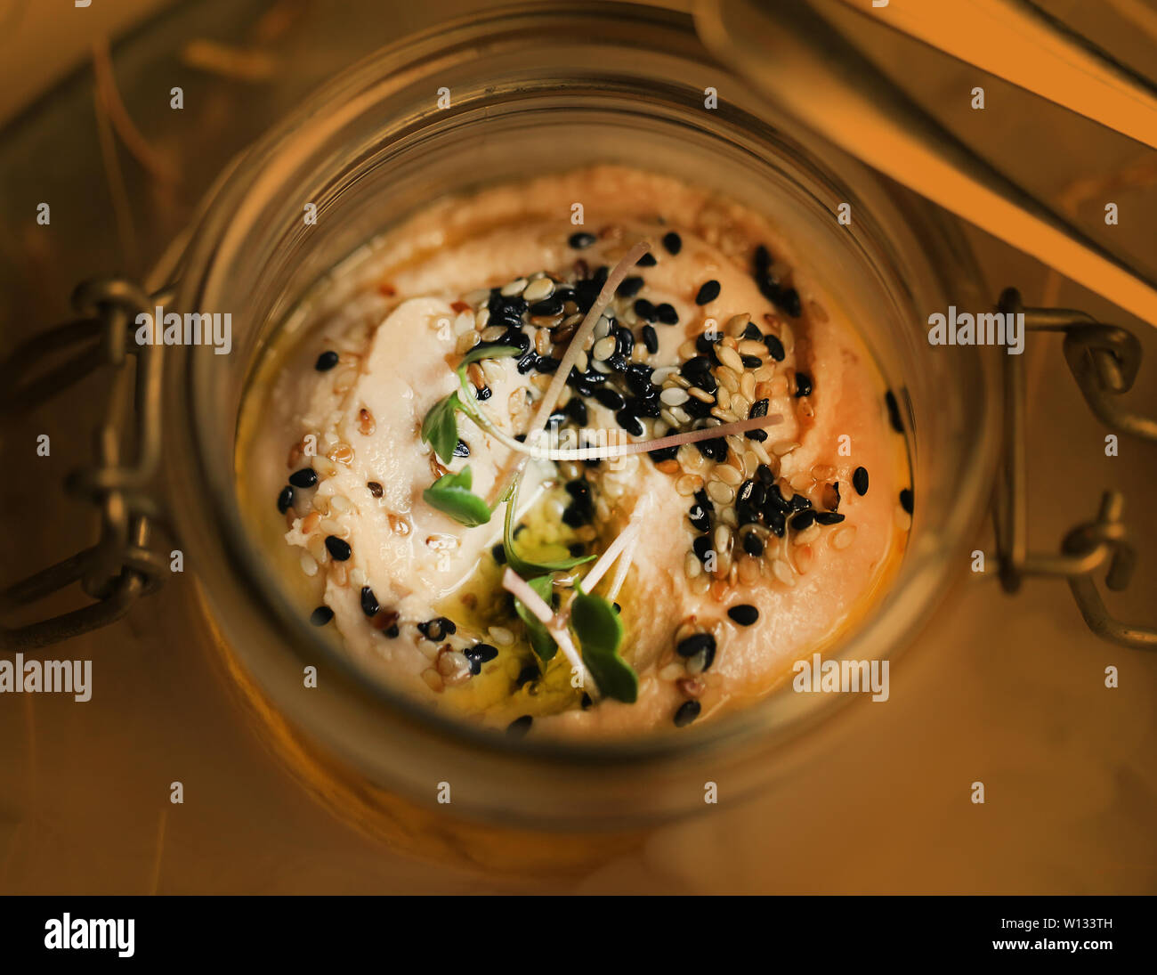 Macro photo of delicious hummus in nitrogen in a restaurant Stock Photo ...