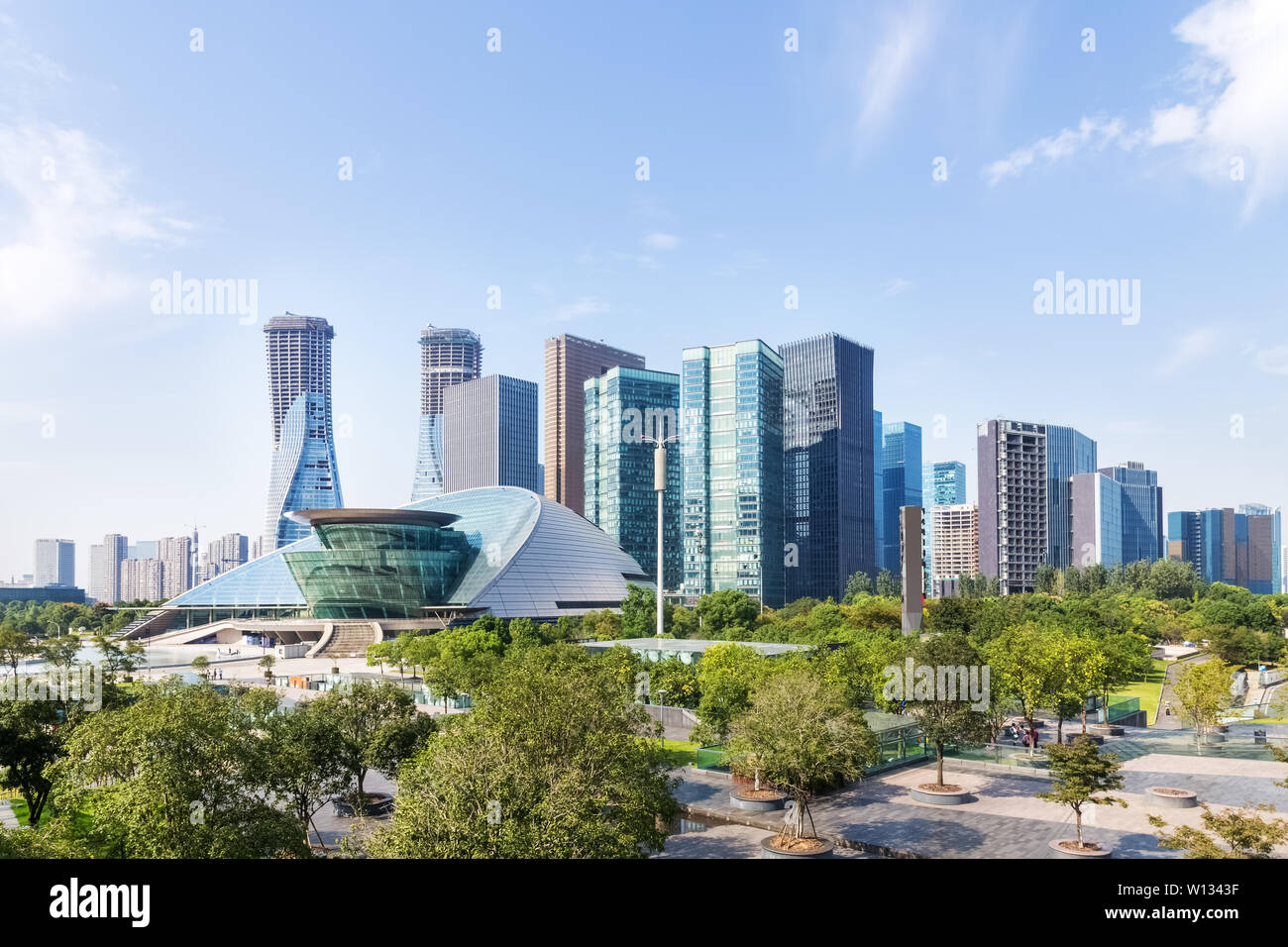 skyline and empty square front modern buildings Stock Photo - Alamy