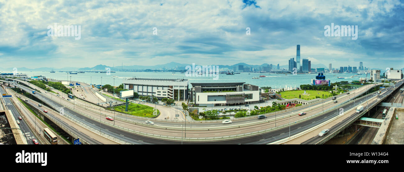 panorama view of traffic around victoria harbor and Stock Photo - Alamy