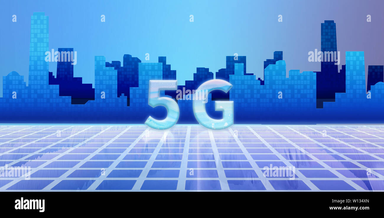 5G Internet information age technology square grid dot illustration ...
