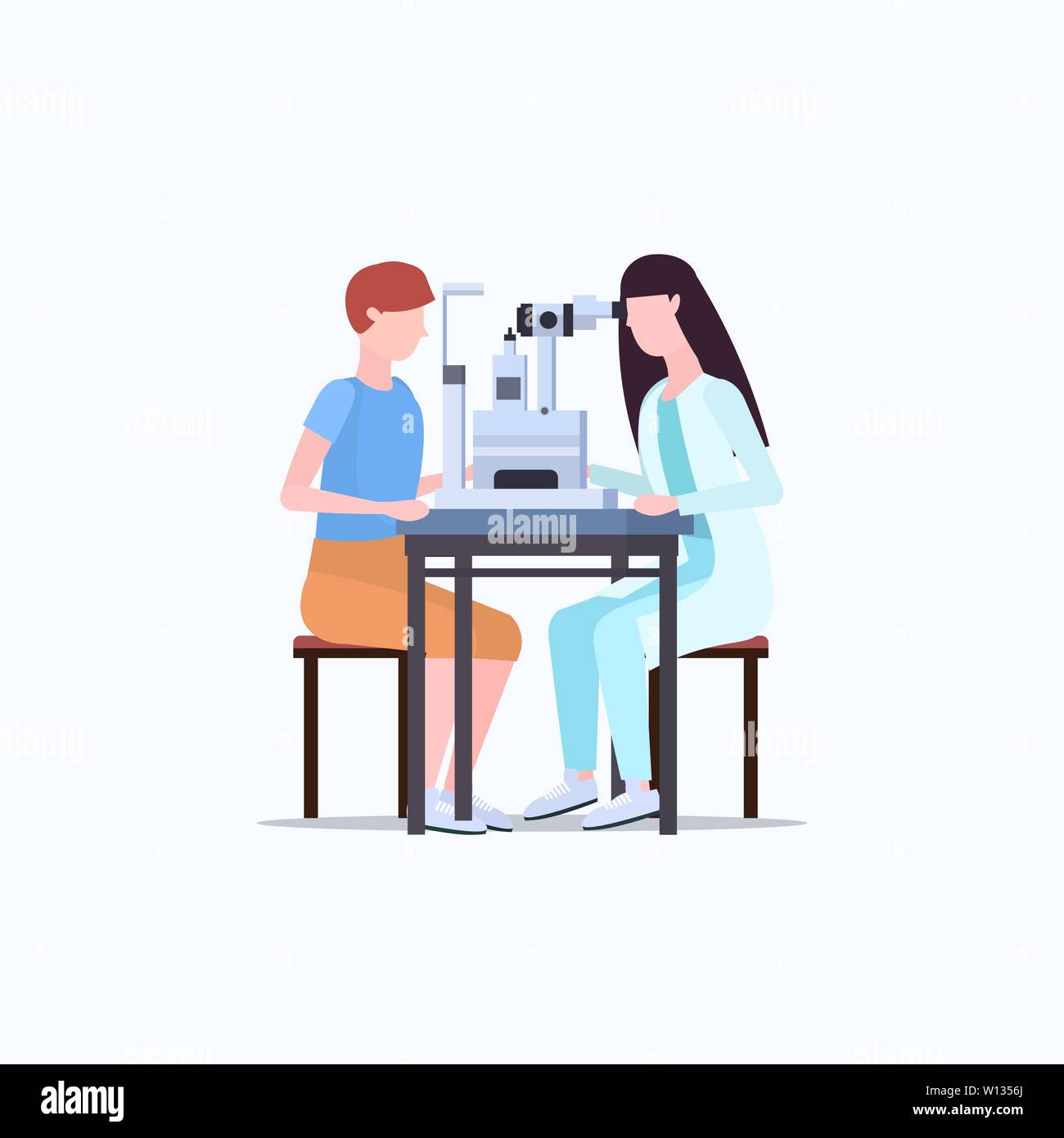 female ophthalmologist checking male patient vision doctor in uniform ...