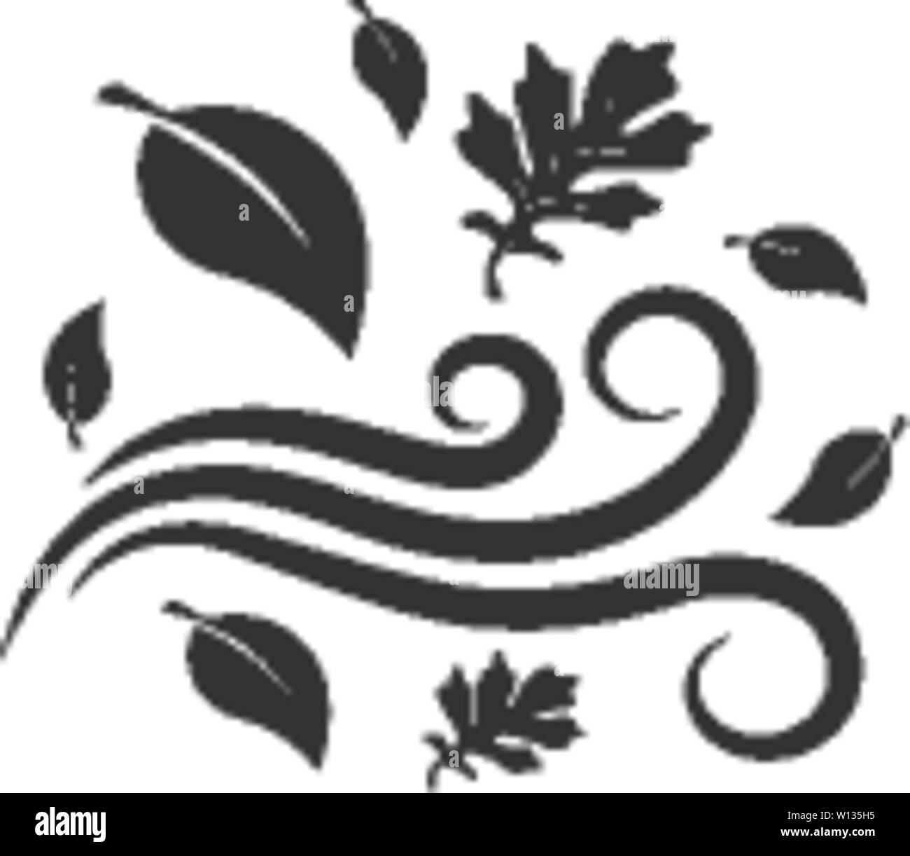 Autumn leaves icon in single color. Falls wind blow season Stock Vector ...