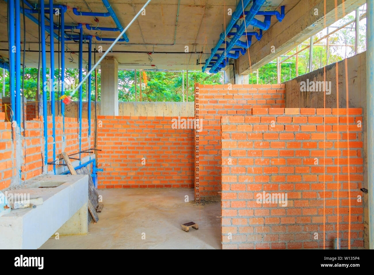 construction building develop of housing interior install pipe Stock ...