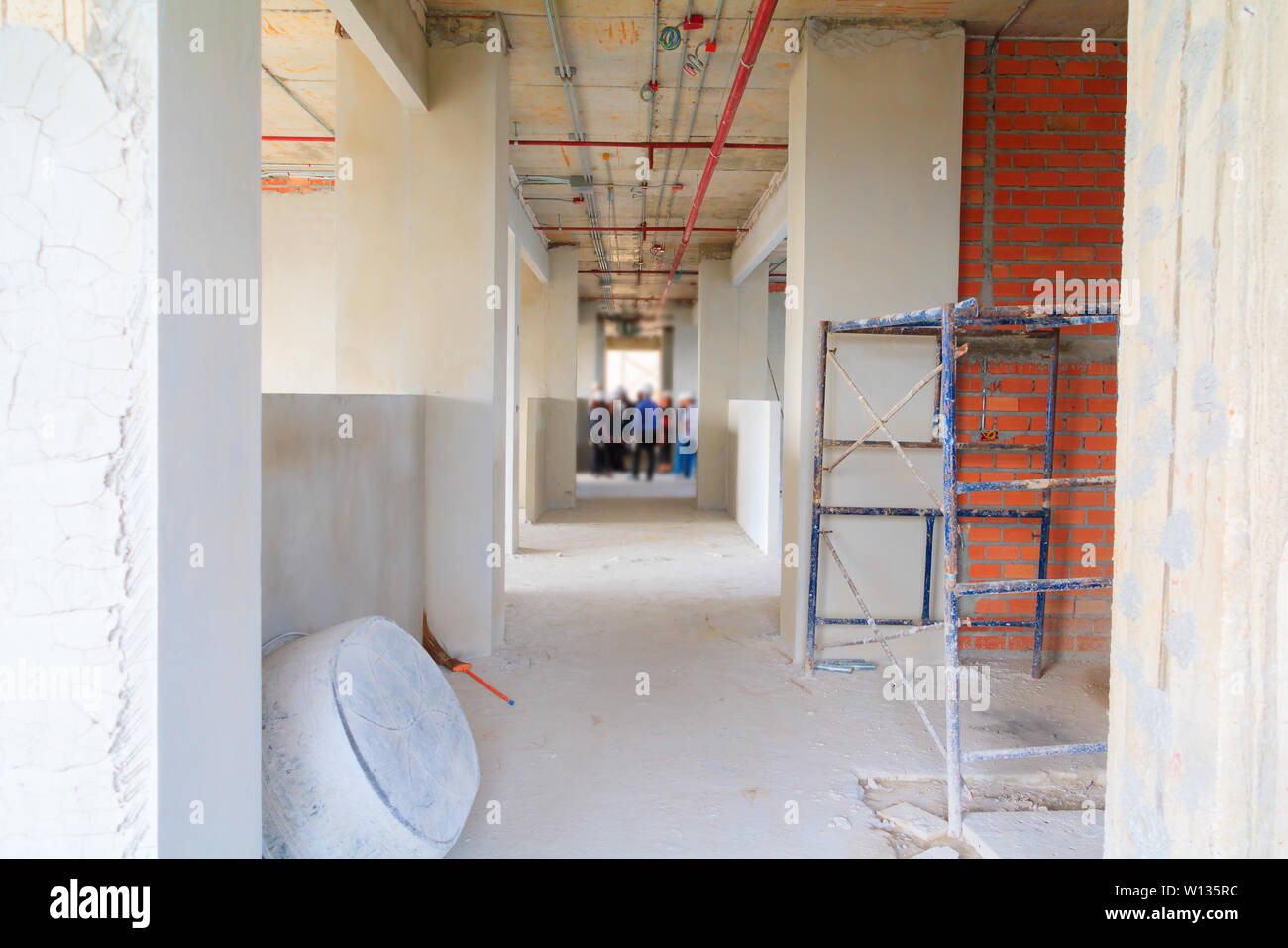 interior in construction and wall decoration at building site Stock ...