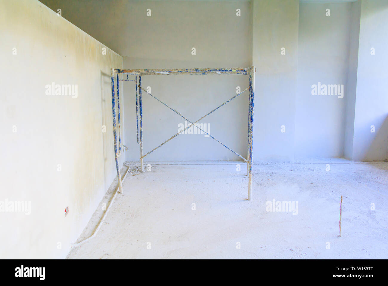 interior in construction and wall decoration at building site Stock ...