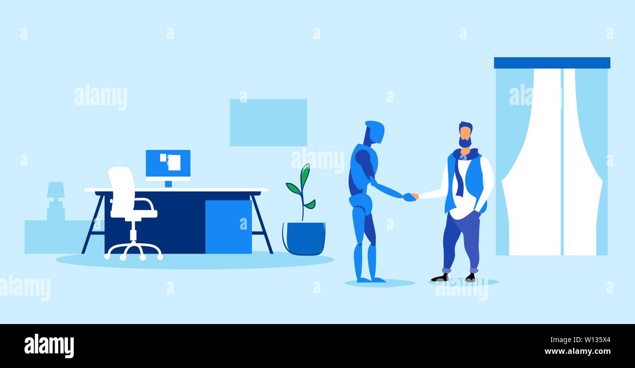 man handshaking with robot agreement concept friendship between ...