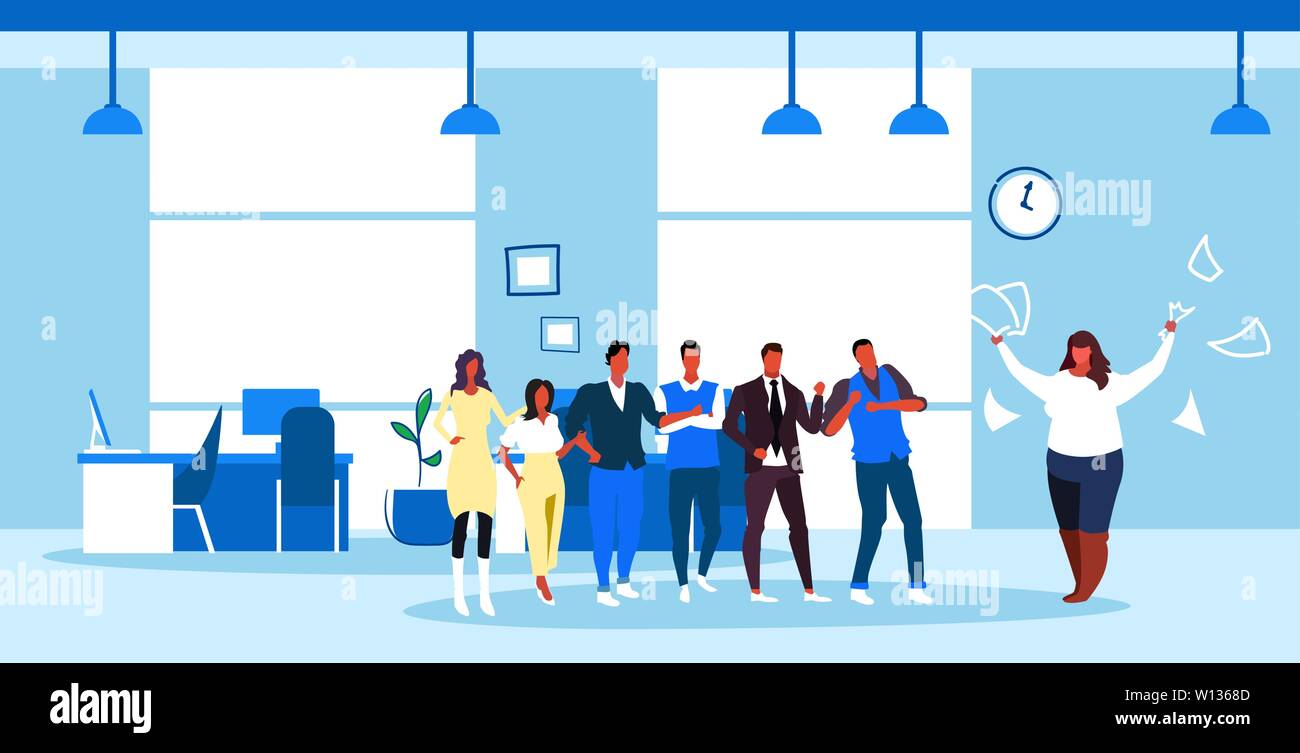 unsatisfied fat woman boss throwing paper documents screaming on ...