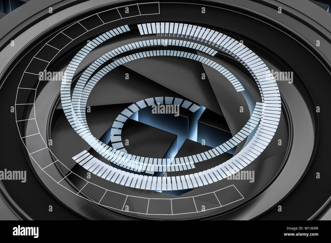 3d rendering,camera lens in a dark studio background. Computer digital ...