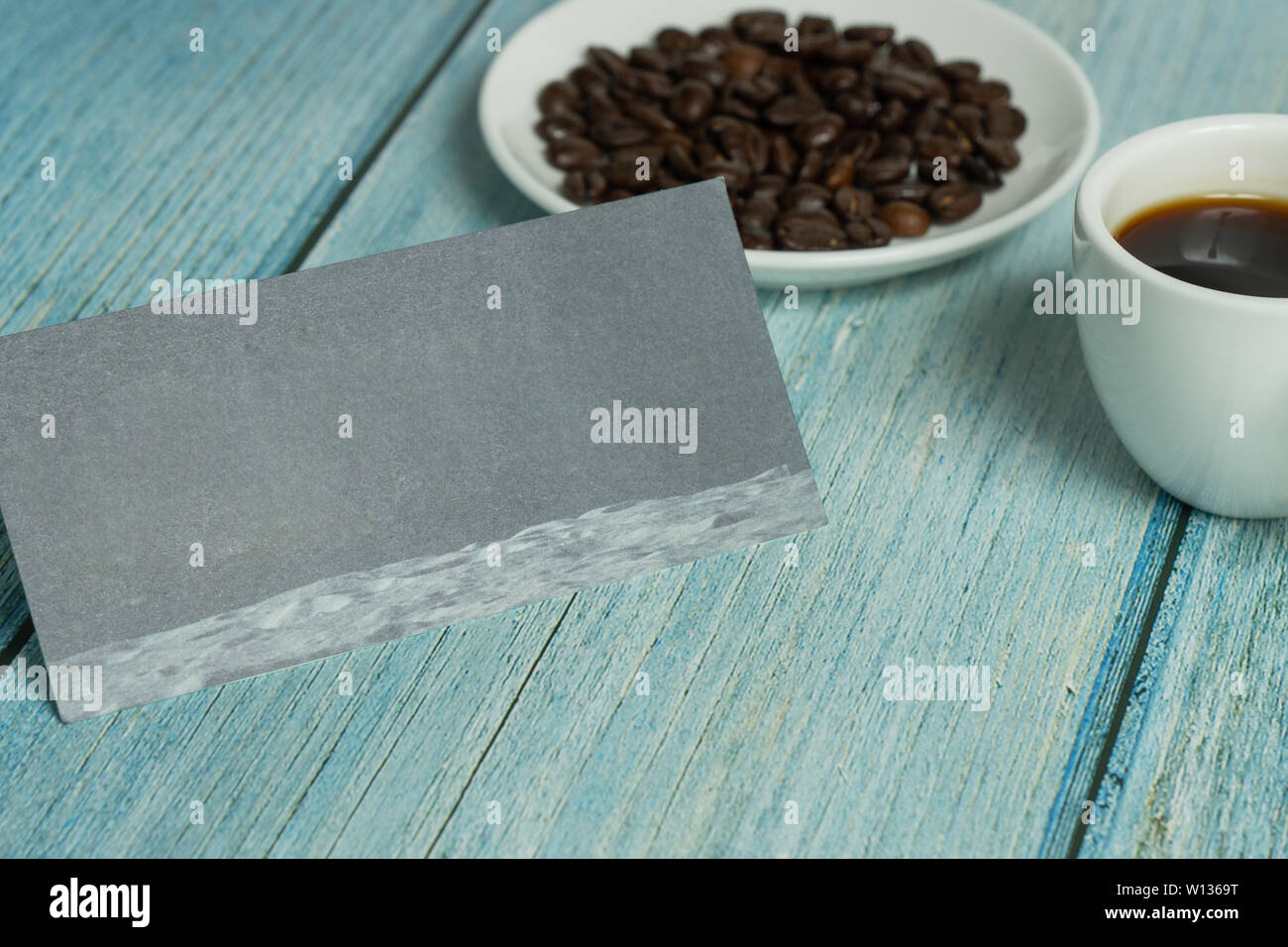 Coffee on a light blue background Stock Photo - Alamy