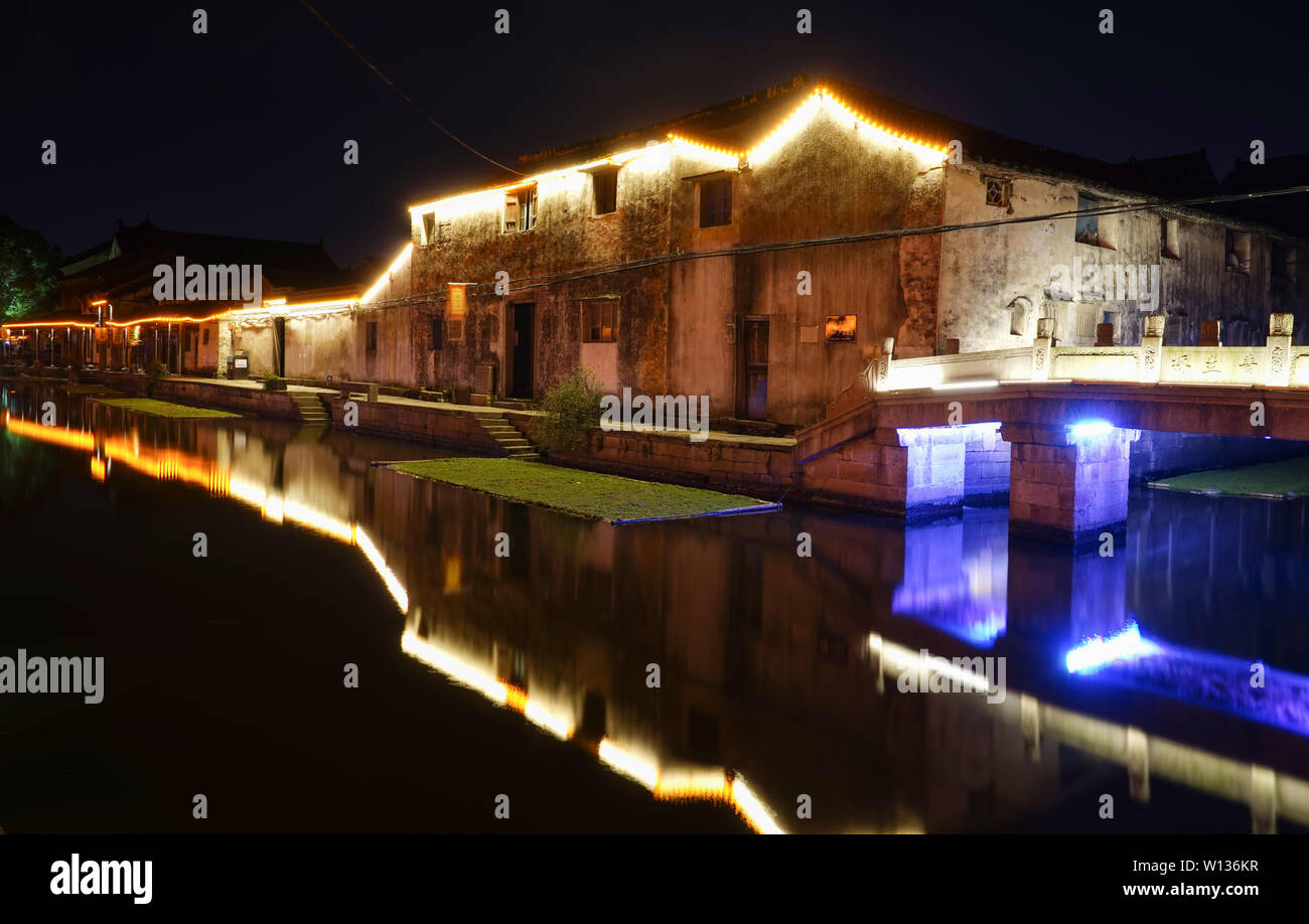 Night view of Anchang ancient town Stock Photo - Alamy
