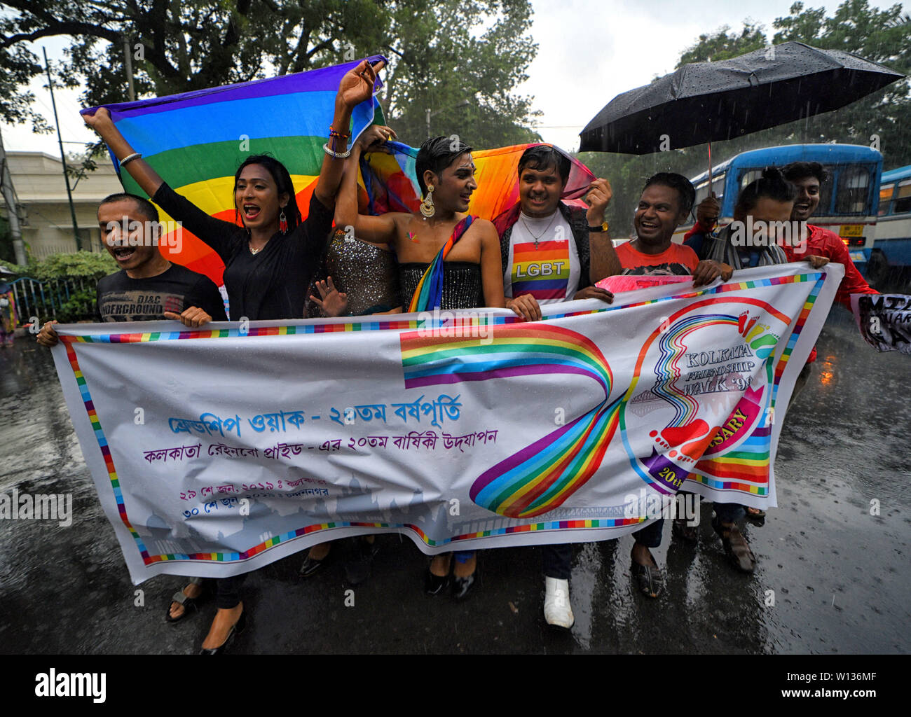Kolkata, India. 29th June, 2019. LGBT Community members seen walking ...