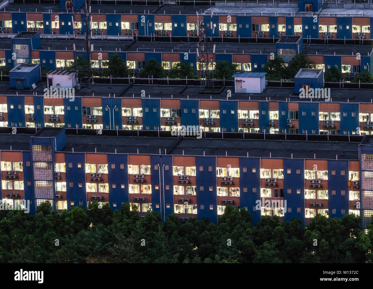 Night aerial view of university student apartment building Stock Photo ...