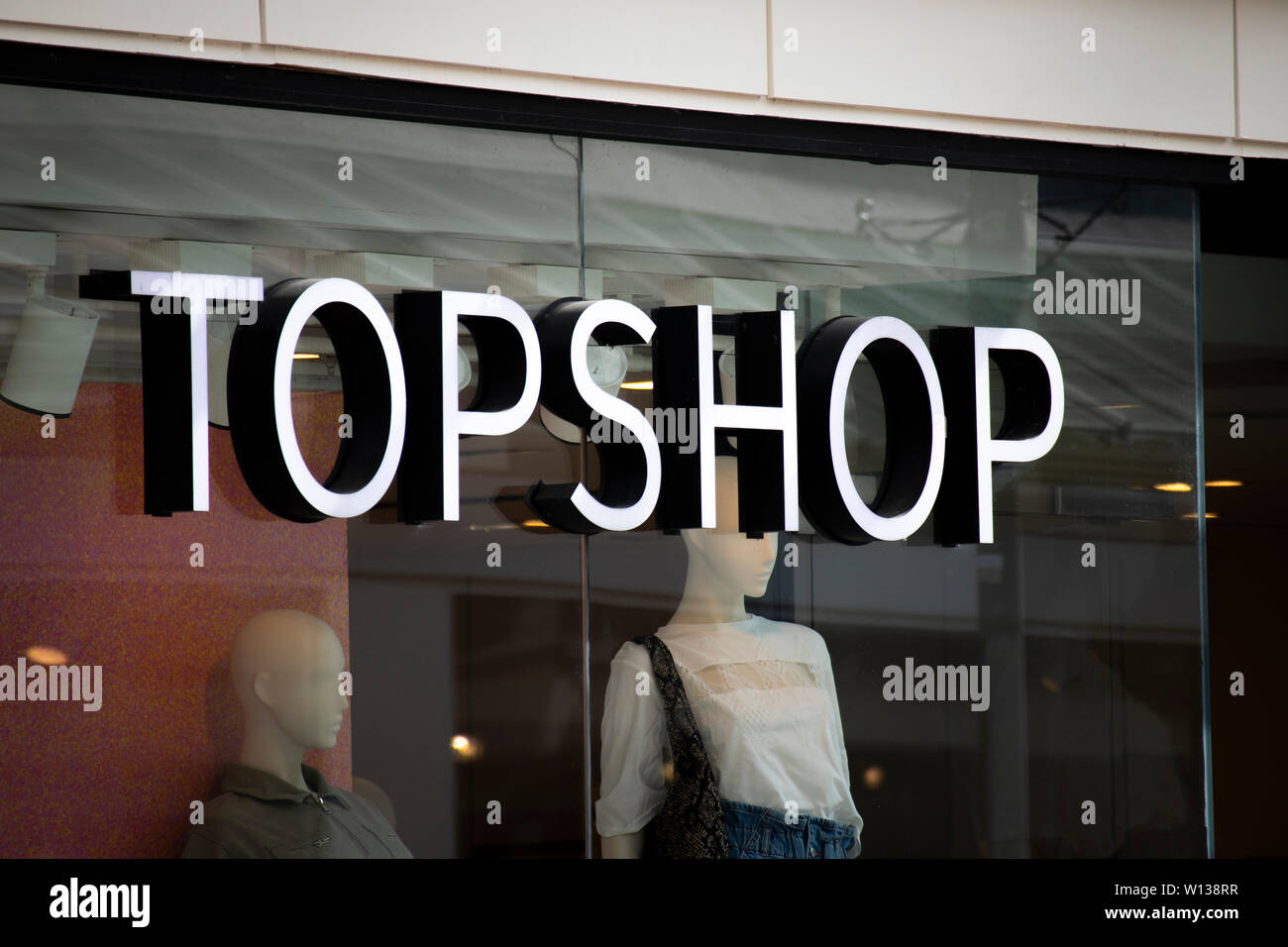 Topshop ladies high street fashion store sign and window display, part ...