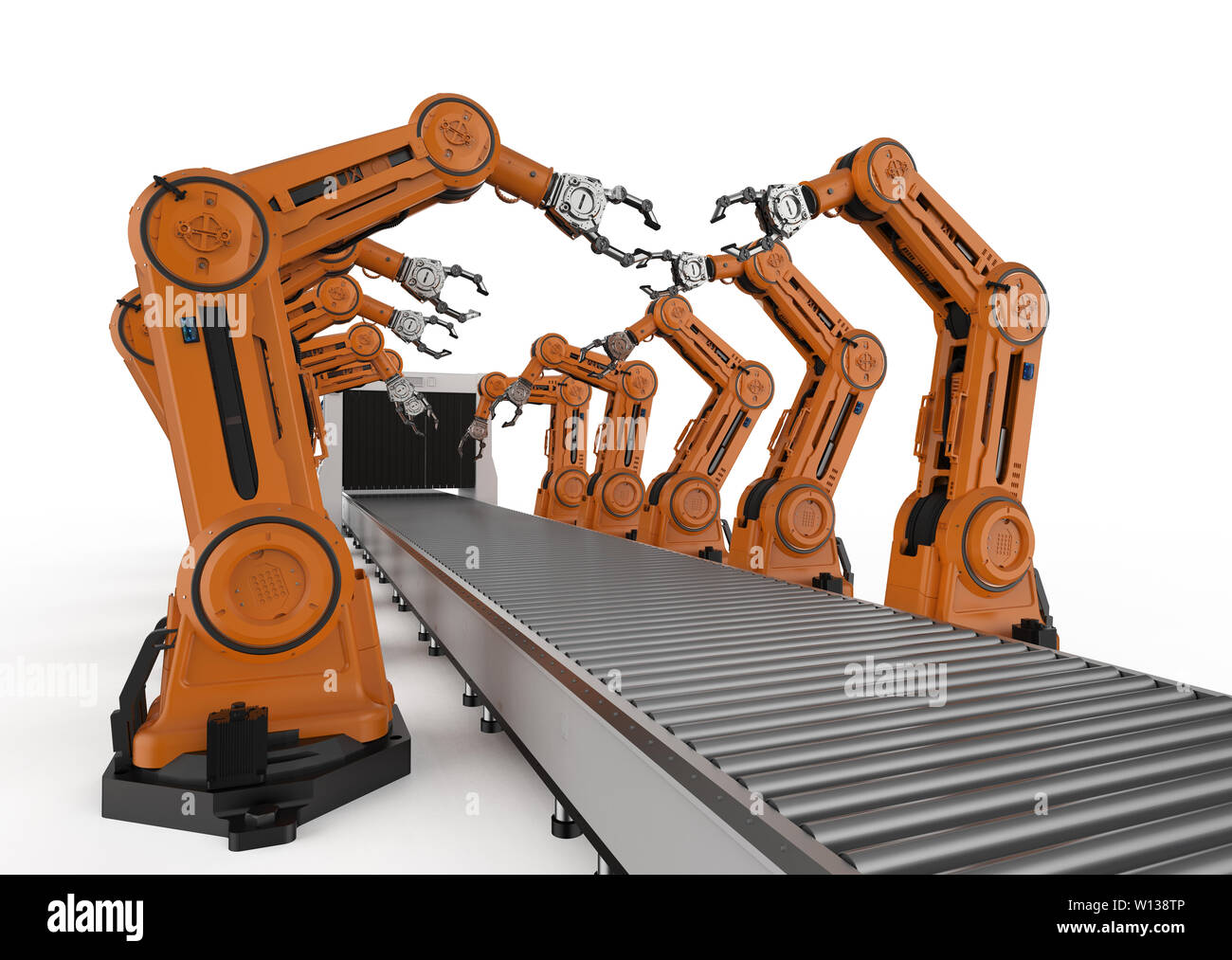 Automation industry concept with 3d rendering robot assembly line in factory Stock Photo - Alamy