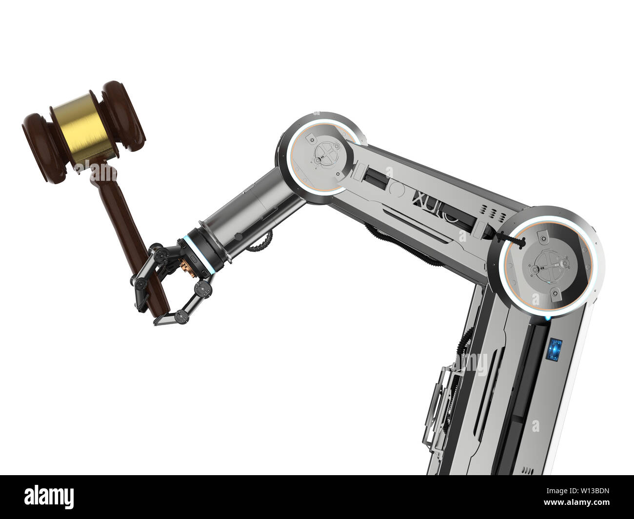 Cyber law concept with 3d rendering robotic hand holding gavel judge on white background Stock ...