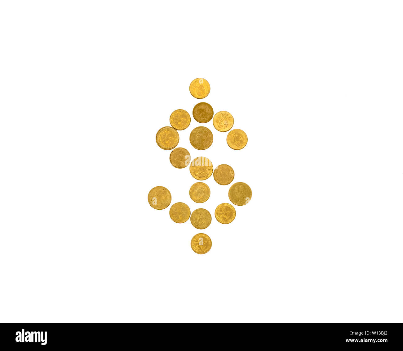 Golden coins design of dollar icon shape on white background Stock ...