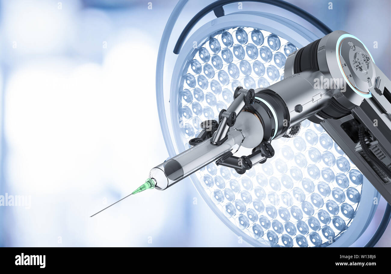 Medical technology concept with 3d rendering robotic hand holding ...