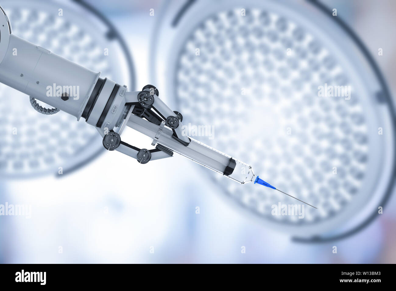 Medical technology concept with 3d rendering robotic hand holding ...