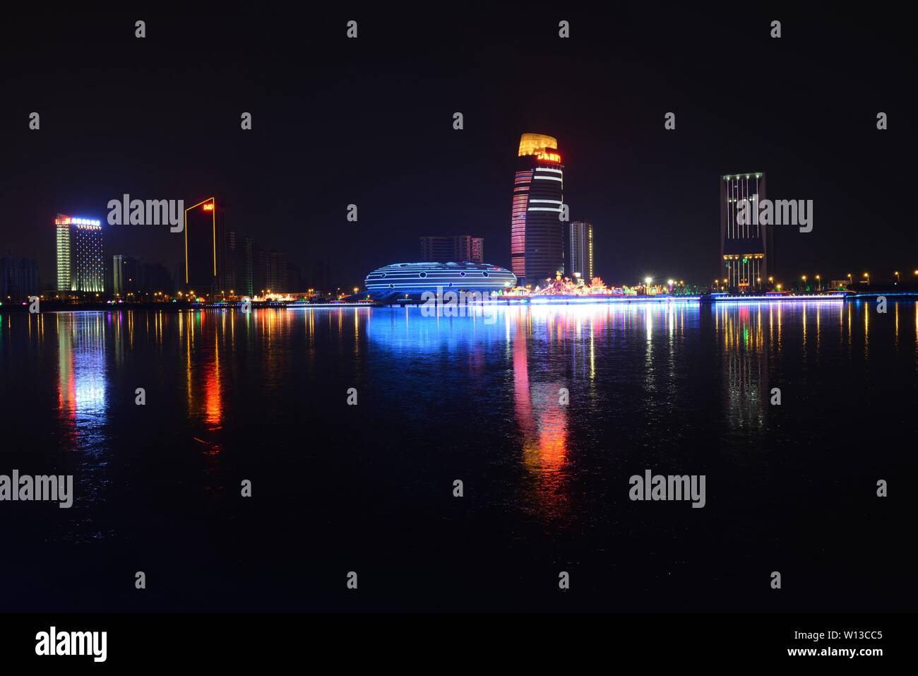 China, Henan, Hebi City, City, Night View, Convention and Exhibition ...
