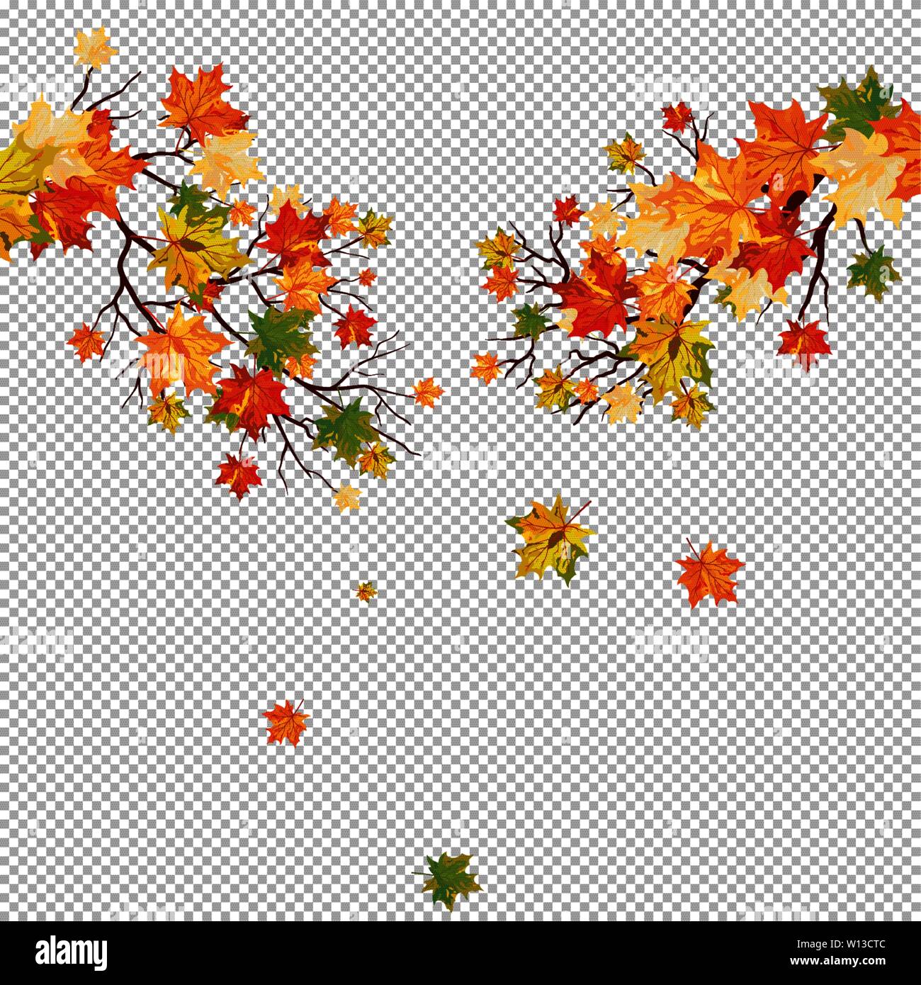 Autumn maple tree with falling leaves. Vector illustration Stock Vector ...