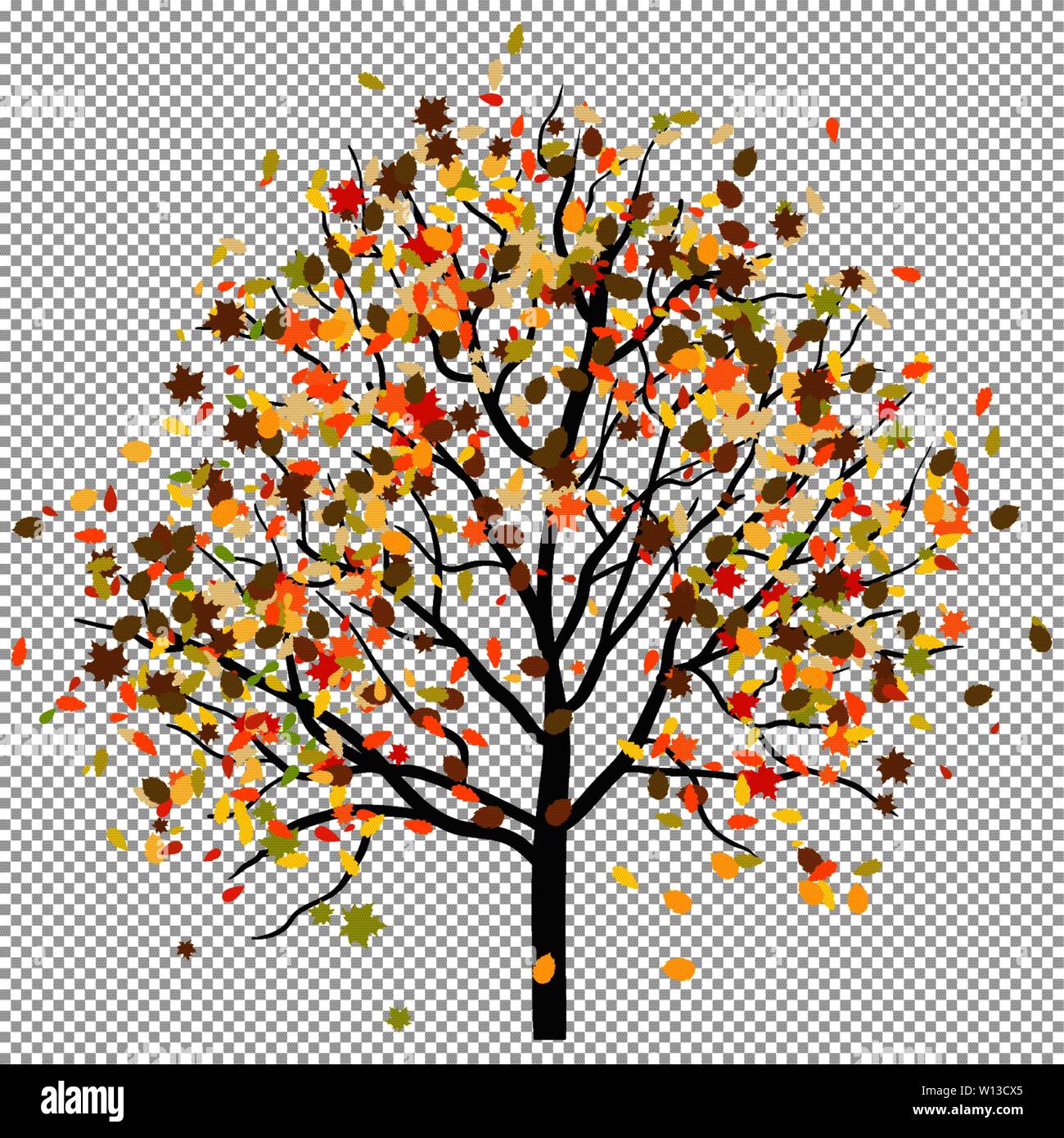 Autumn tree with falling leaves. Vector illustration Stock Vector Image ...