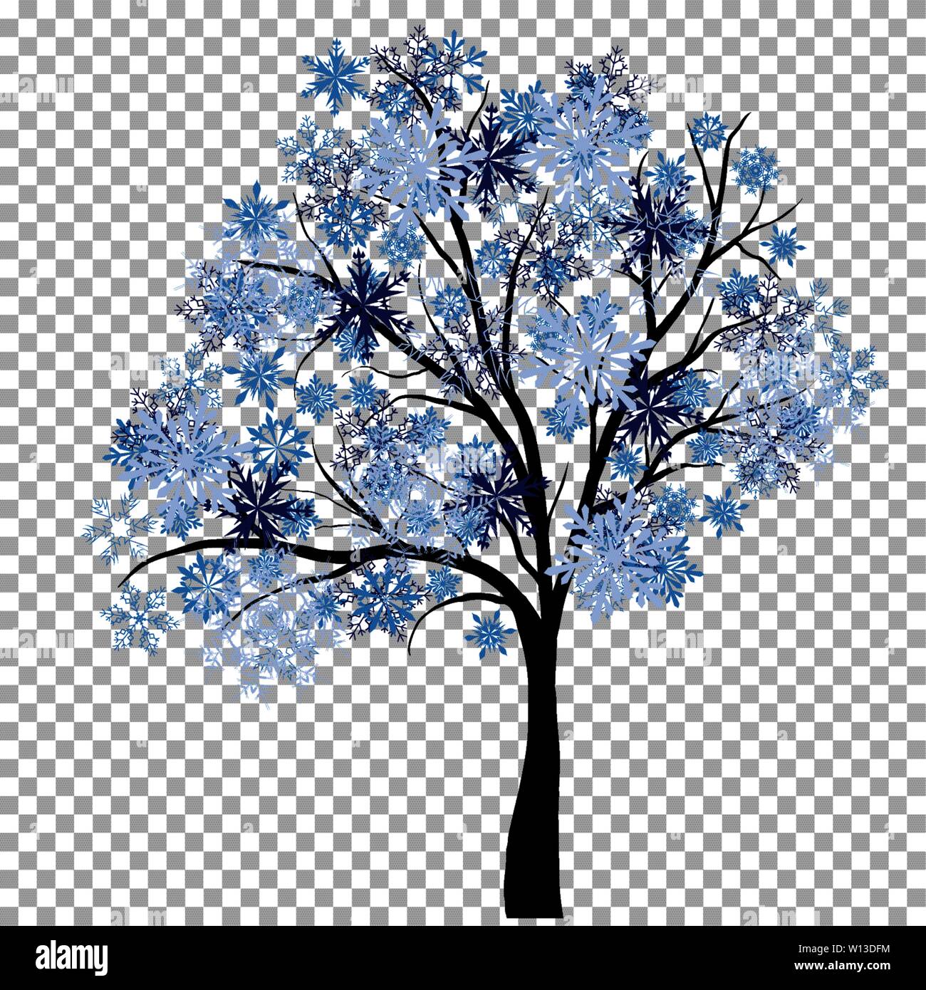 Beautiful winter tree with snowflakes leaves. Vector illustration Stock ...
